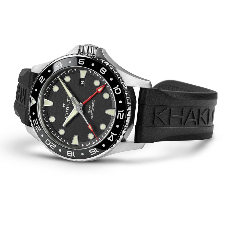 Khaki Navy Scuba Auto GMT 43mm – Black on Strap – Trifecta